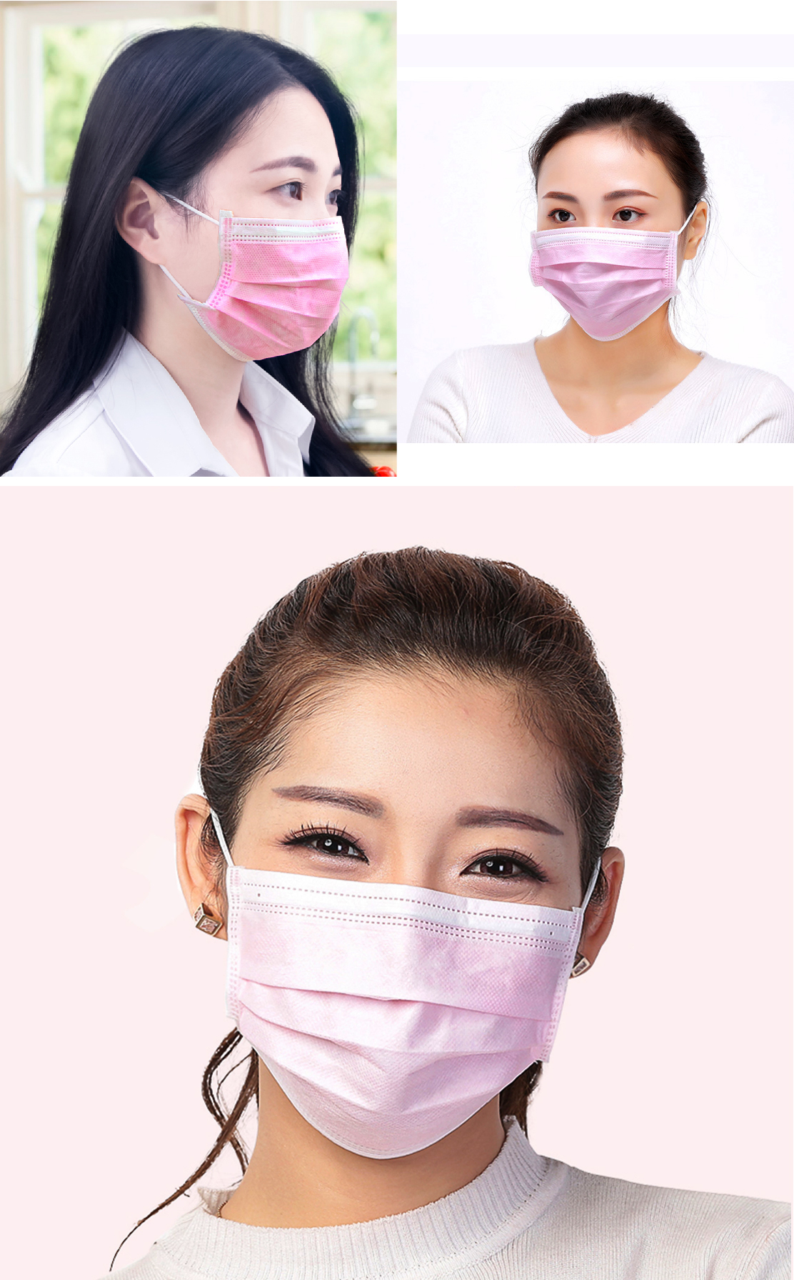 Vv MALL 50pcs 3 ply PINK FACE MASK DISPOSABLE Pink | PGMall