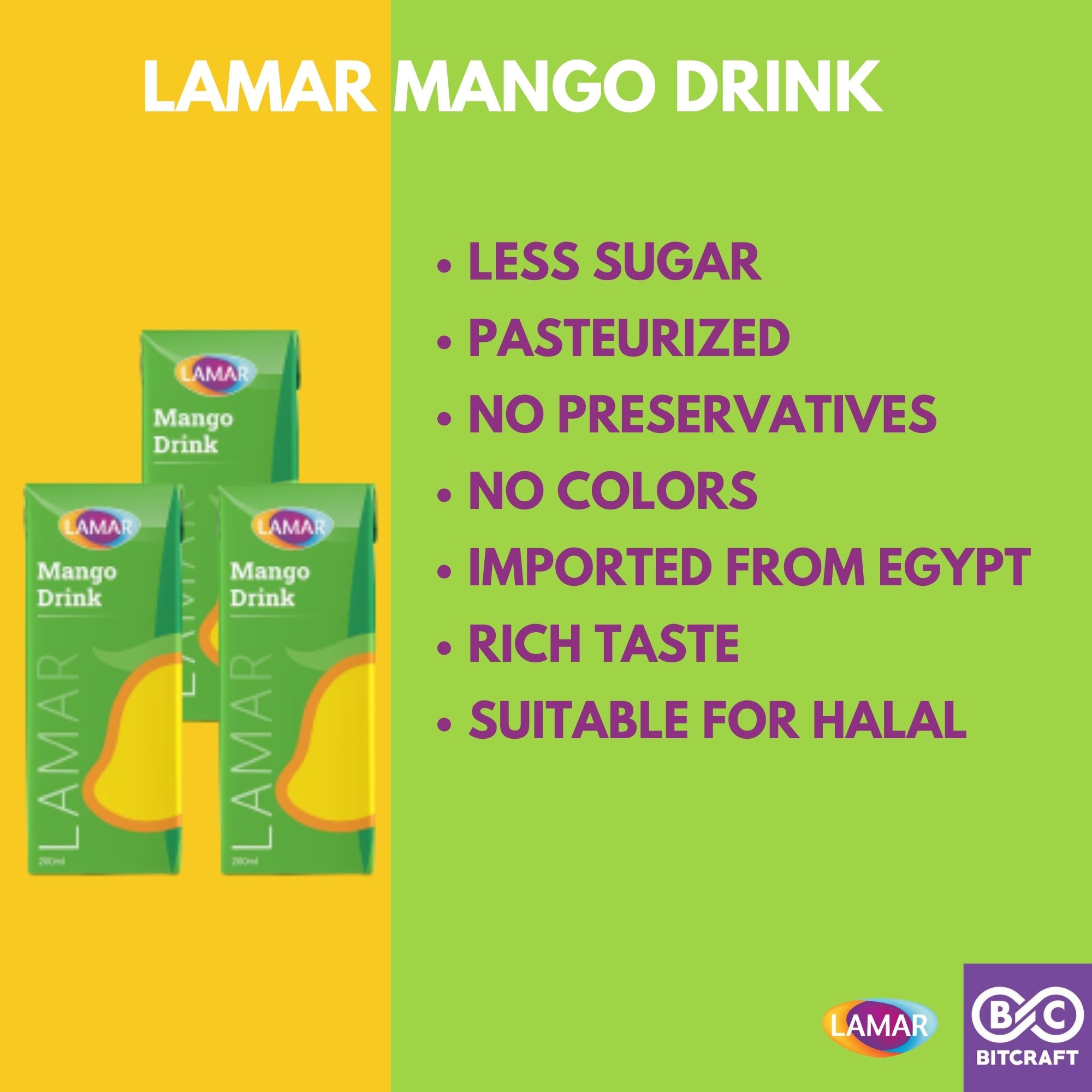 LAMAR Mango Juice Drink 200mL Less Sugar Imported From Egypt No ...